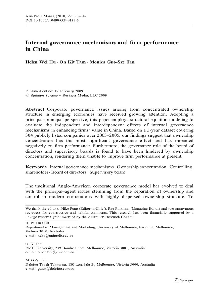 Internal Governance and Firm Performance in China | PDF | Corporate ...