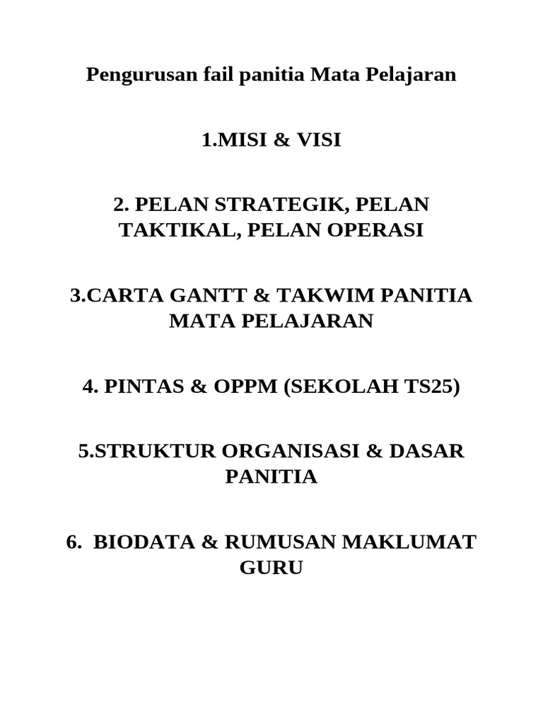 Pengurusan Fail Panitia Mata Pelajaran | PDF