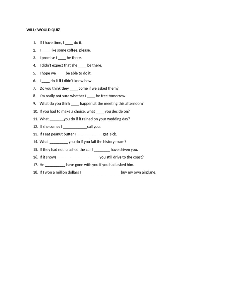 Will Would Quiz | PDF