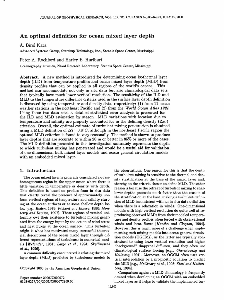 Journal of Geophysical Research Oceans - 2000 - Kara - An Optimal ...