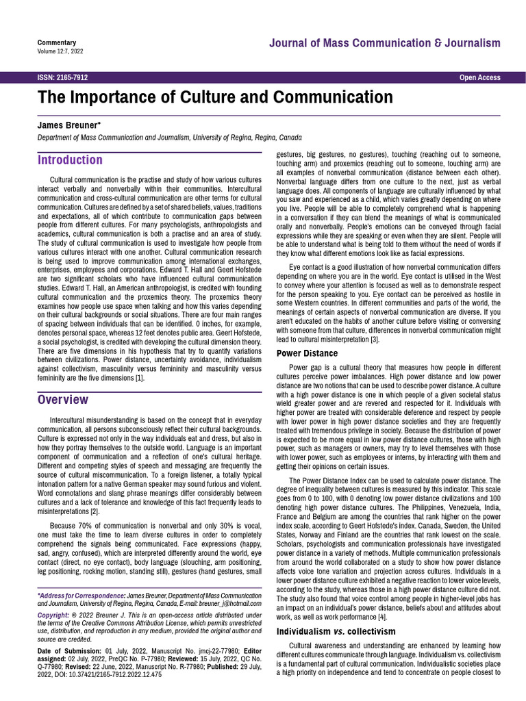 The Importance of Culture and Communication | PDF | Nonverbal ...