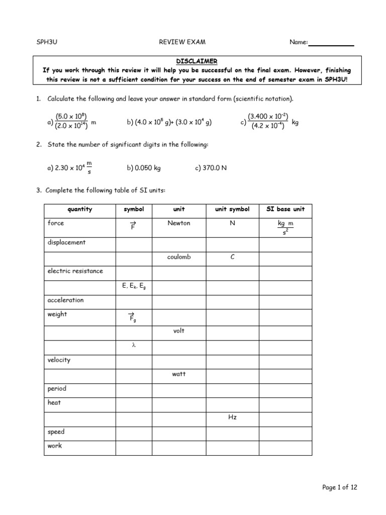 Exam review SPH3U | PDF | Force | Neutron