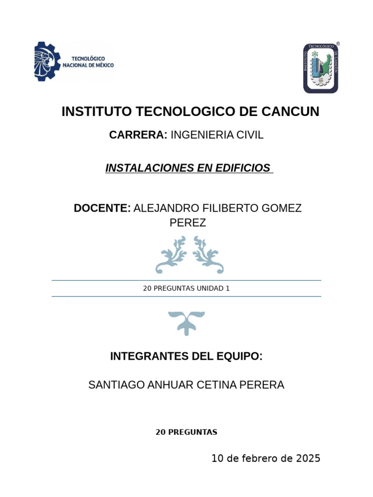 20 Preguntas U1 Instalaciones | PDF | Bomba | Agua