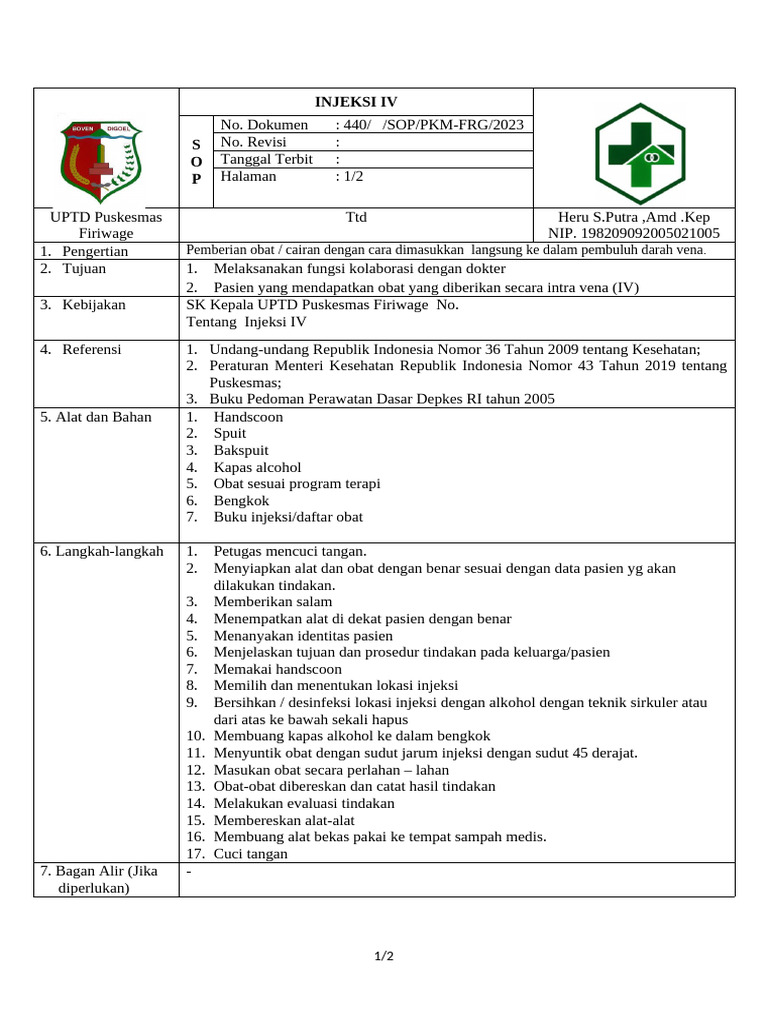 SOP Injeksi IV | PDF