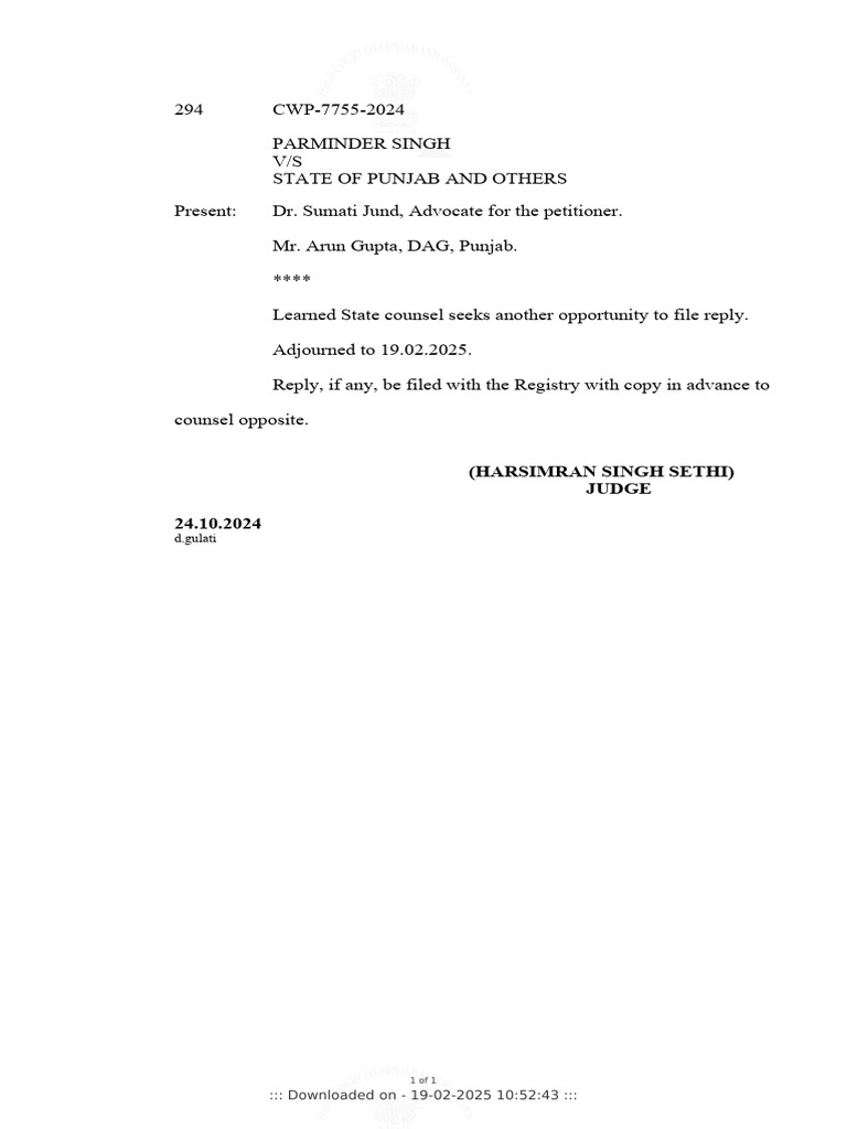 Court Hearing Adjournment Notice | PDF