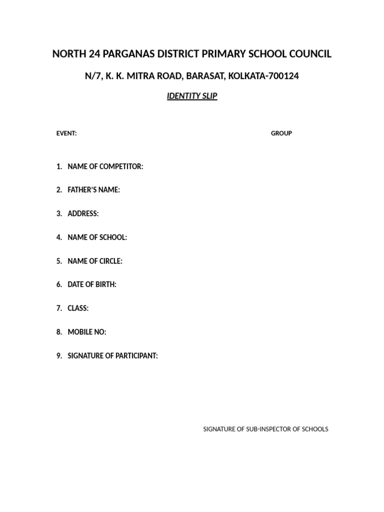 Identity Slip for Participant | PDF