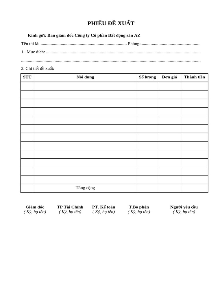 Mau Phieu de Xuat | PDF