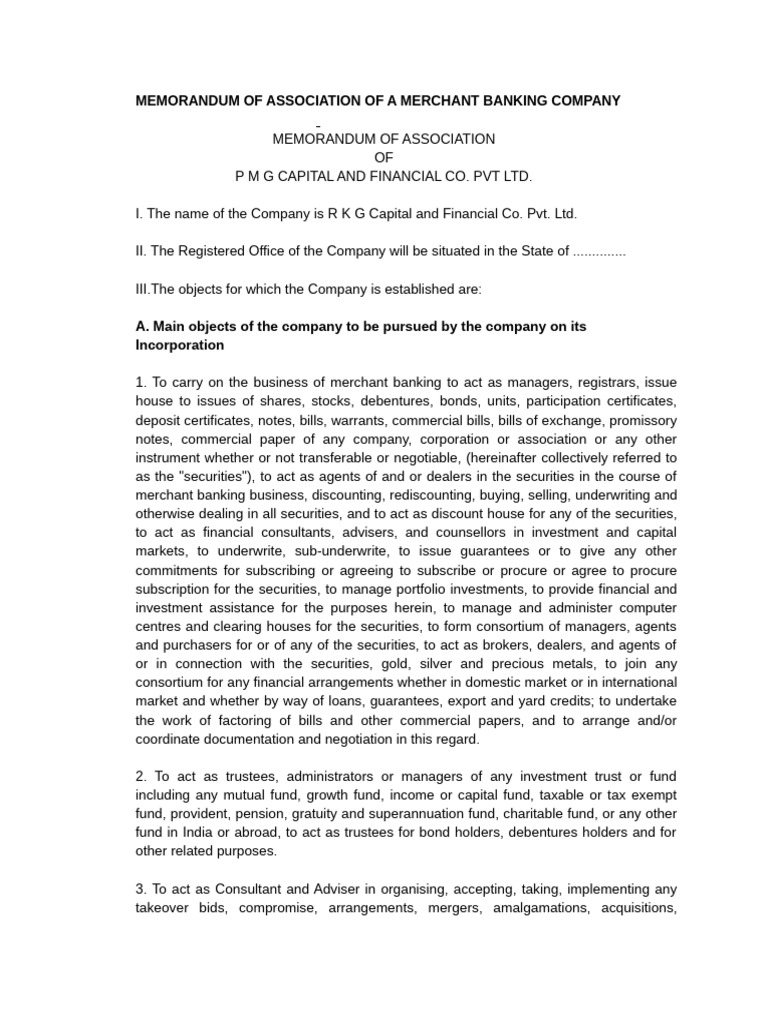 Merchant Banking Company Memorandum | PDF | Securities (Finance) | Banks