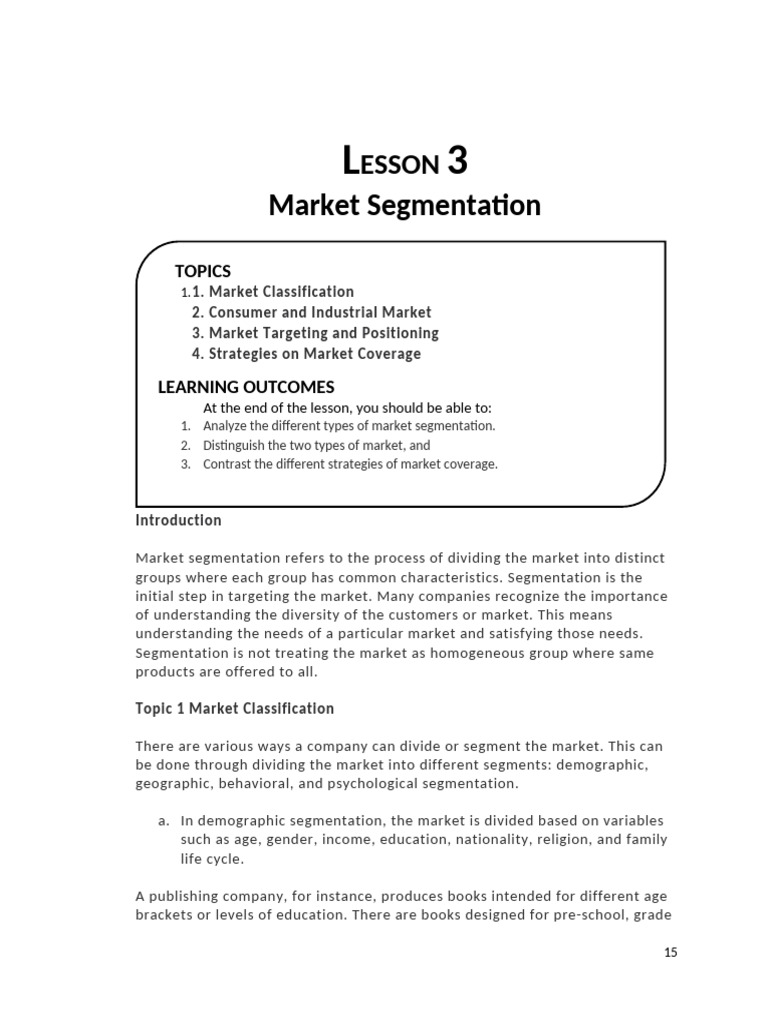 3. Marketing Management MODULE 3 | PDF | Market Segmentation | Market ...