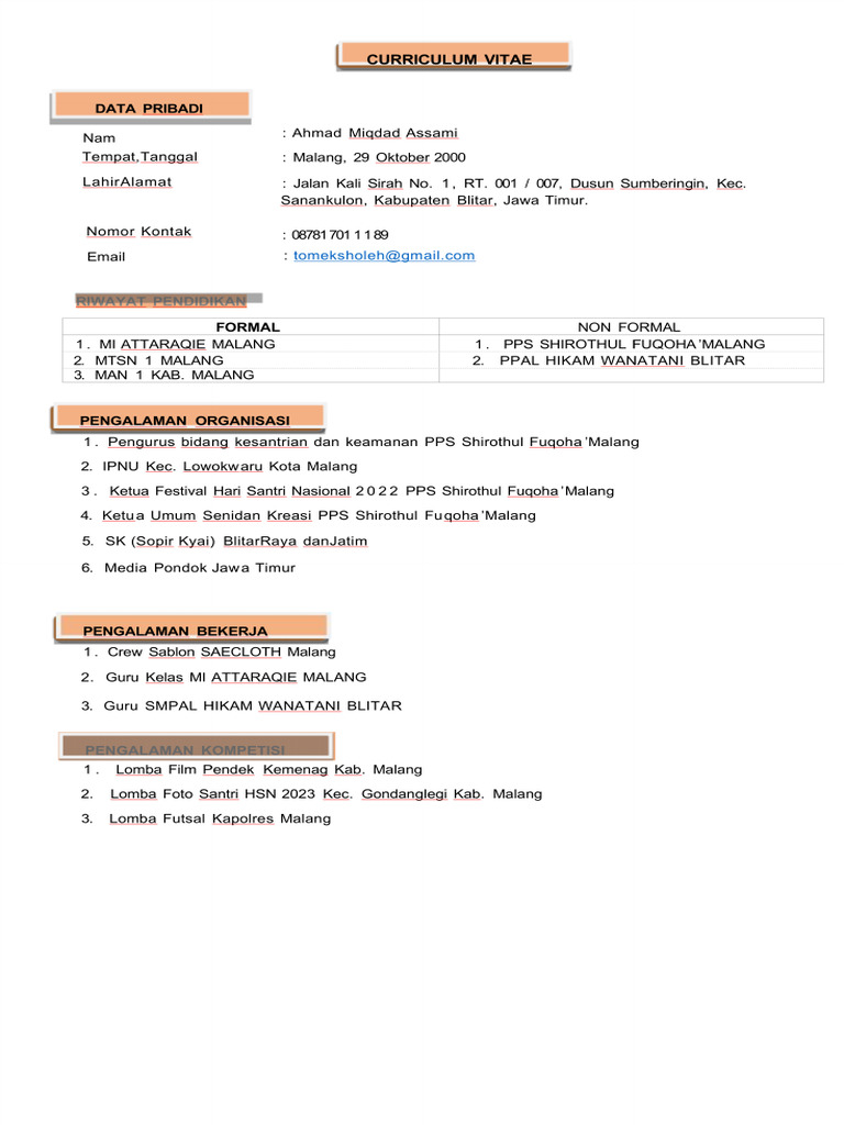 Berkas Lamar Kerja Ahmad Miqdad Assami | PDF