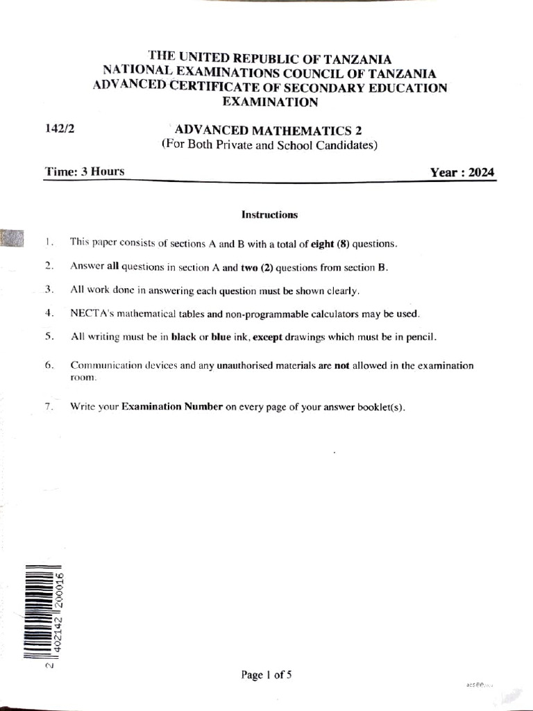 Proposed Solutions Necta 2024 Pp2 | PDF