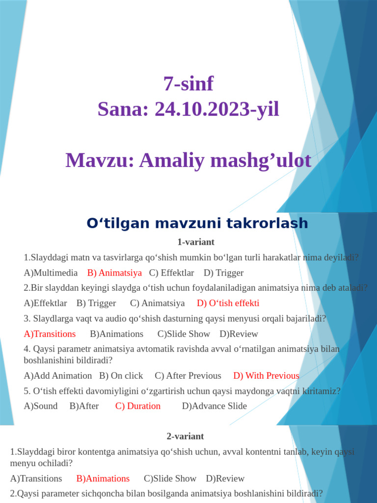 7-Sinf 15-Mavzu Amaliy Mashg’Ulot | PDF