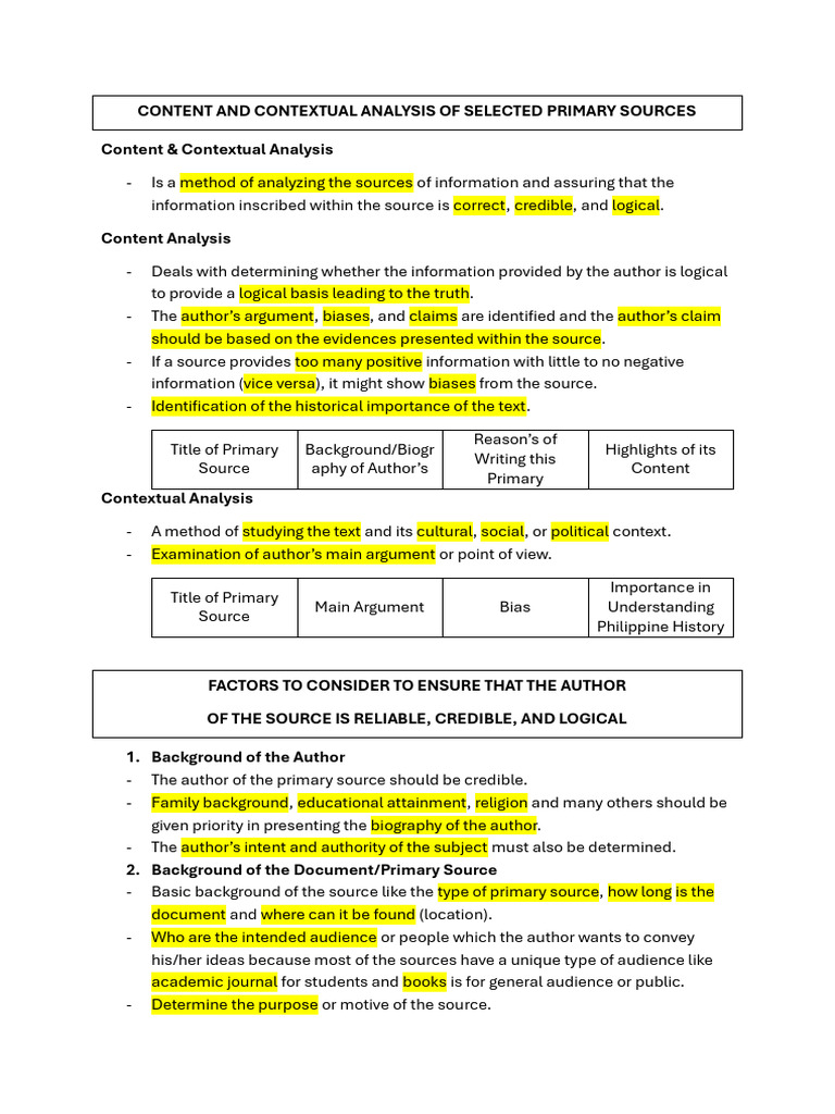 Analyzing Primary Sources in Philippine History | PDF