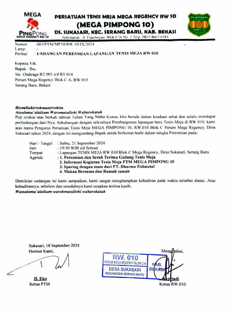 Undangan Peresmian Tenis Meja | PDF