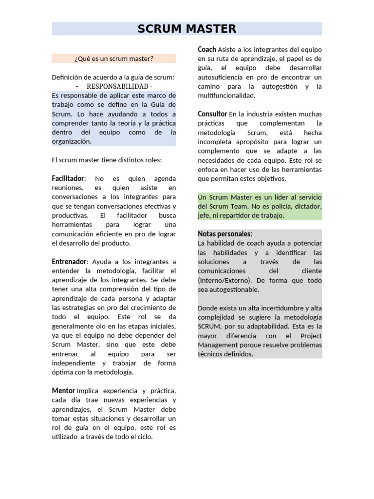 Scrum Master | PDF | Scrum (desarrollo de software) | Cognición