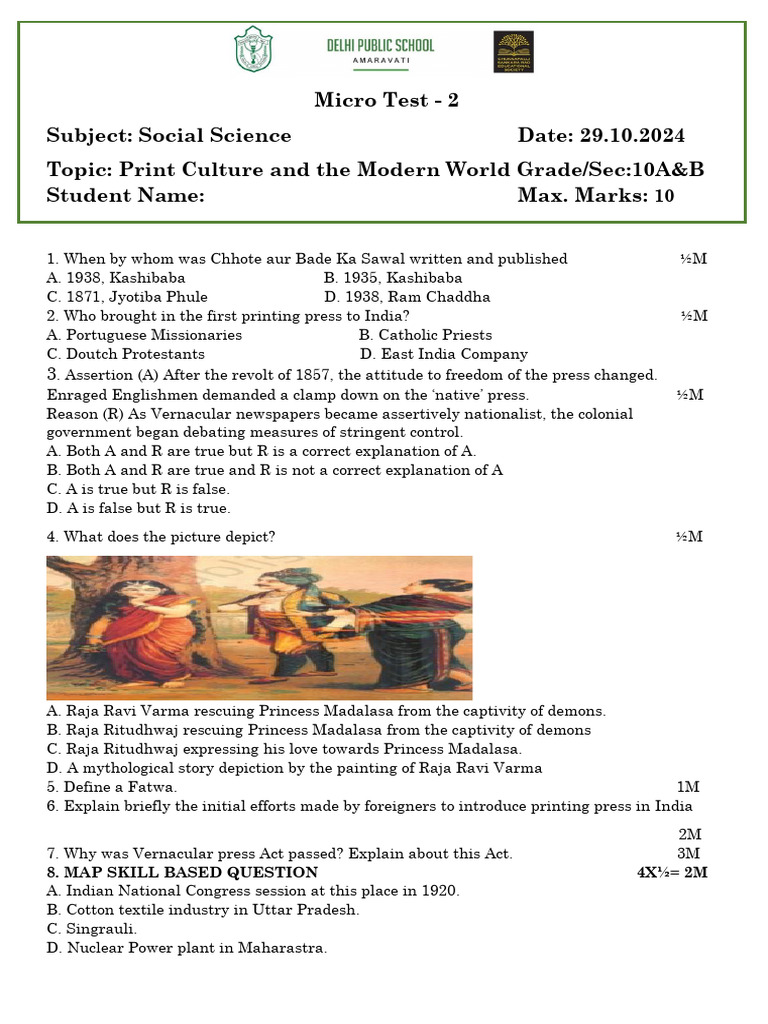 Micro Test - 2 Class - 10 - Print Culture and The Modern World - Final ...