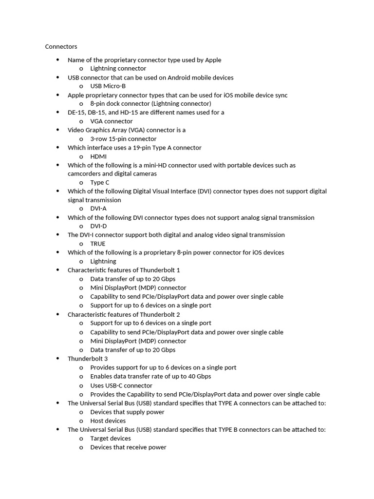 Connectors Quiz | PDF | Usb | Computer Science