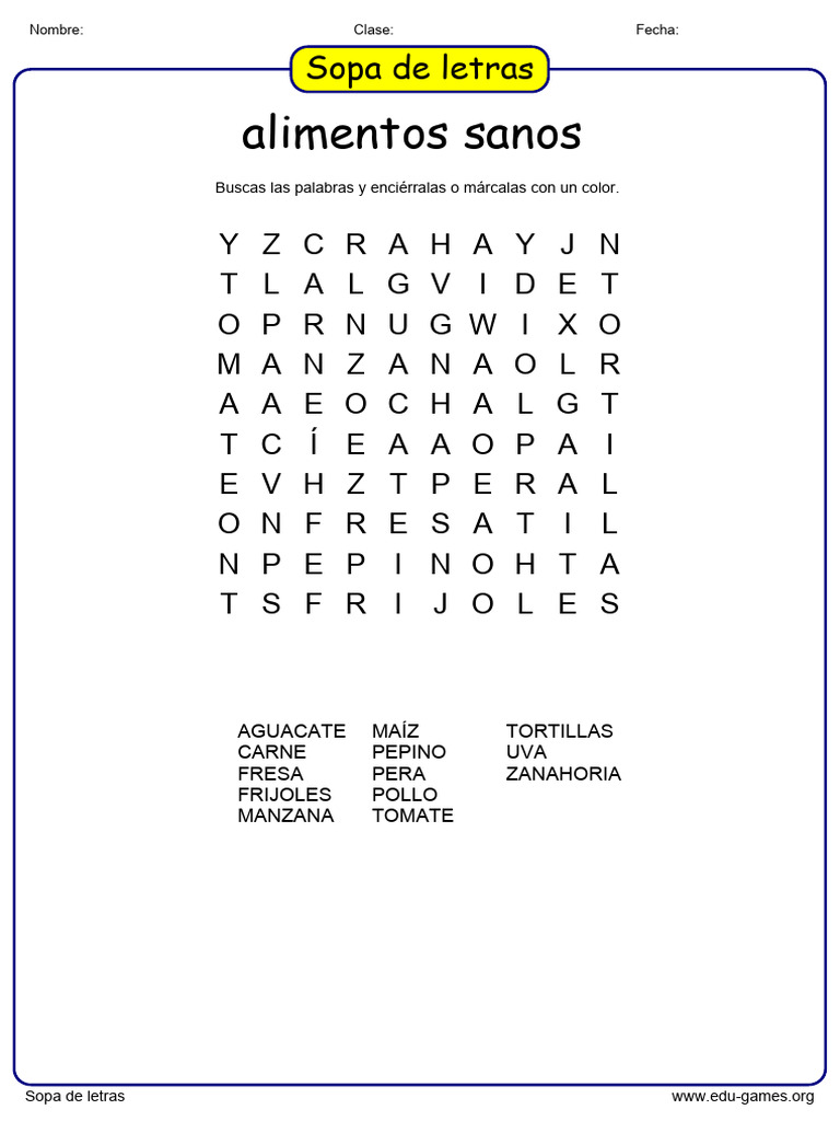 Sopa de letras: Alimentos saludables | PDF | Sopa | Cocina norteamericana