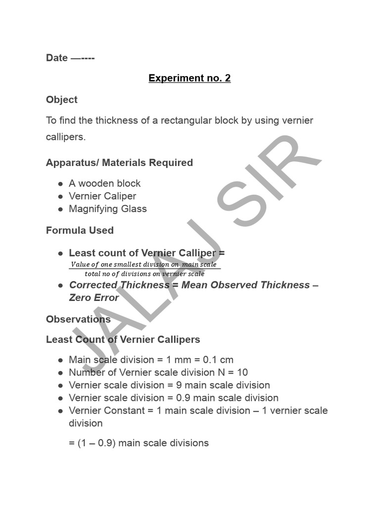 Class Xi Vernier Callipers [ Wooden Block] | PDF
