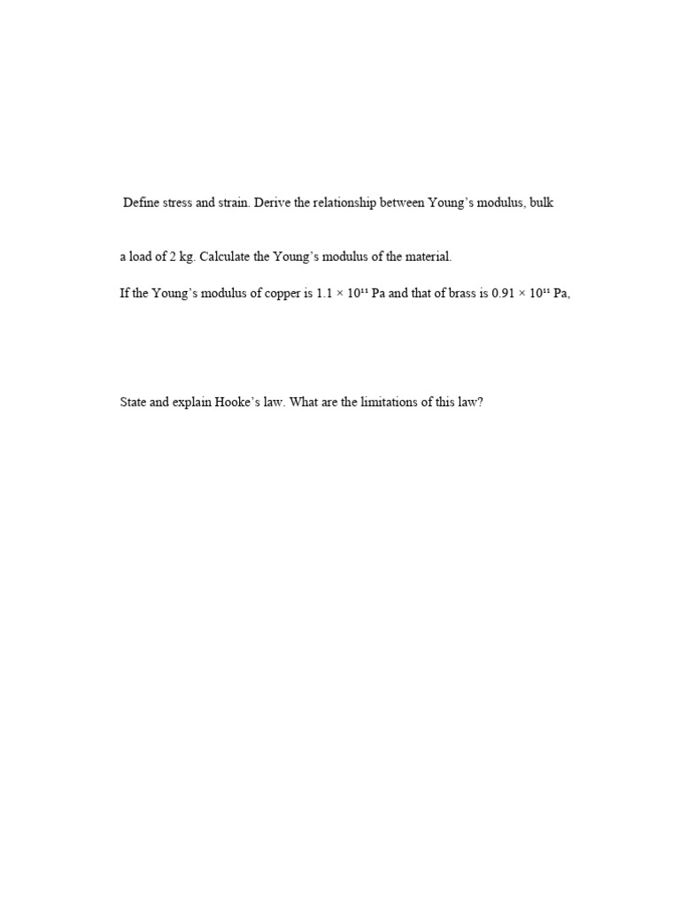 Elasticity & Surface Tension Worksheet | PDF