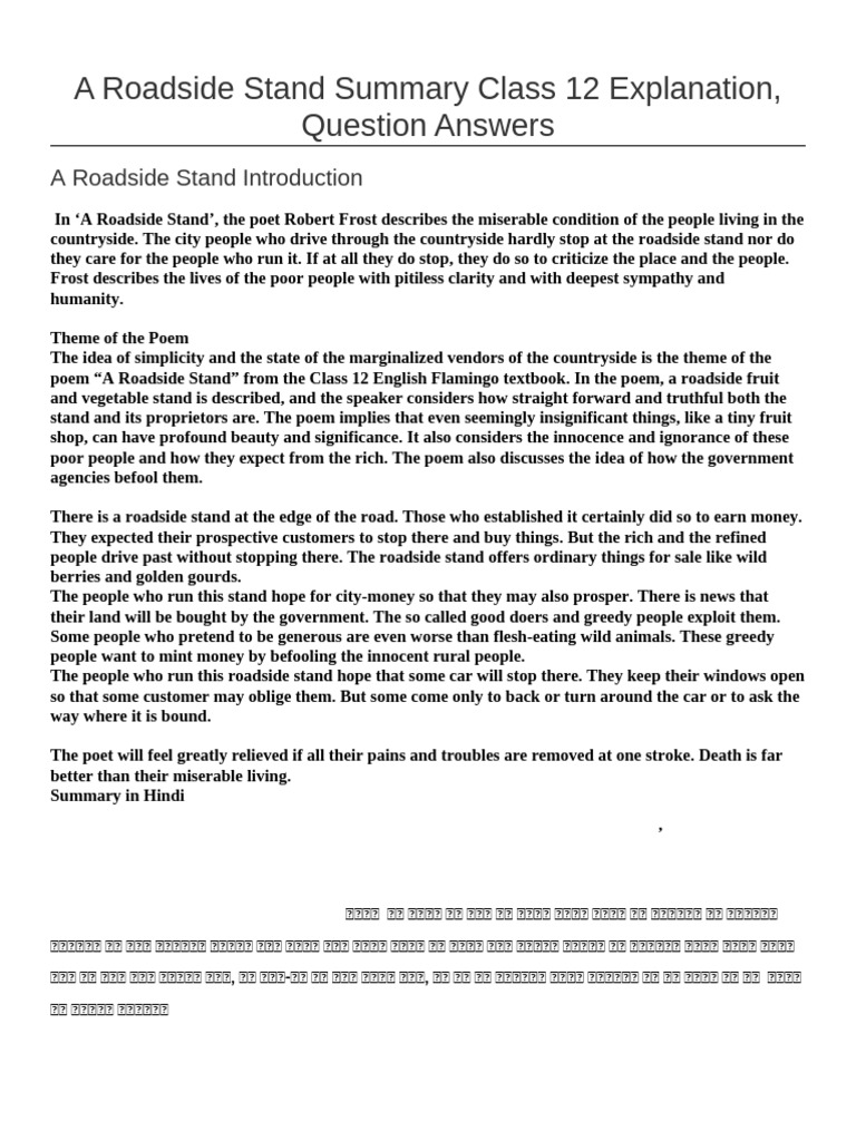A Roadside Stand: Class 12 Summary | PDF