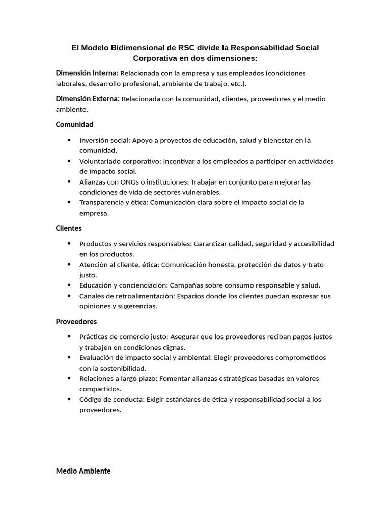 El Modelo Bidimensional de RSC Divide La Responsabilidad Social ...