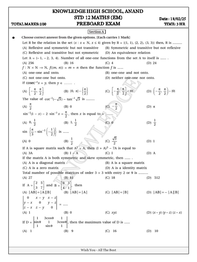 Preboardexam d06 Feb 2025 | PDF | Mathematical Objects | Algebra