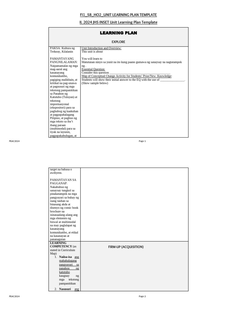 Fil - S8 - T1 - Unit Learning Plan Template 1 | PDF