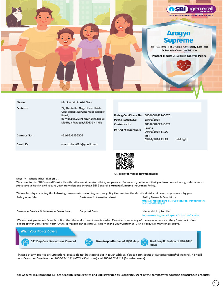 SBI Arogya Supreme Policy Details | PDF | Insurance | Cheque
