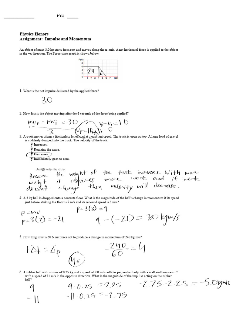 Assignment - Impulse and Momentum | PDF | Force | Momentum