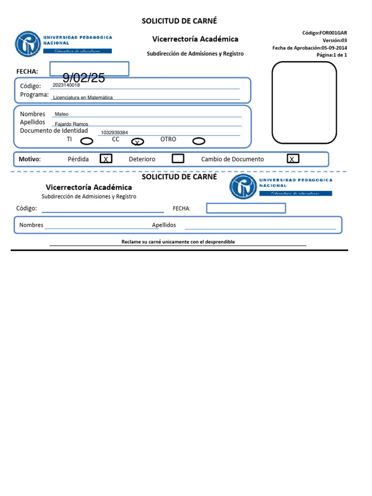 Formulario Carnet | PDF