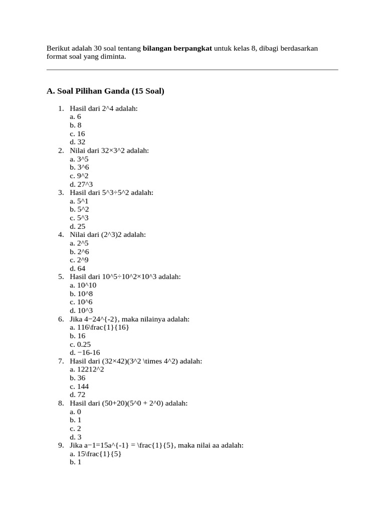 Kumpulan Soal MTK Kelas 8 2024 | PDF