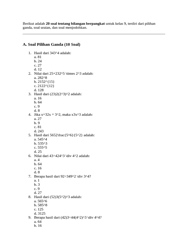 Kumpulan Soal MTK Kelas 9 | PDF