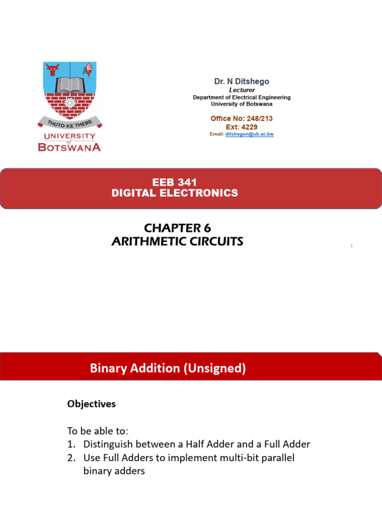 EEB341 Chapter06-ArithmeticCircuits | PDF | Computer Engineering | Arithmetic
