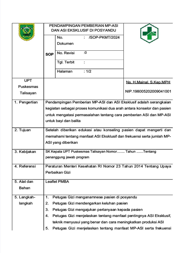 PDF Sop Pendampingan Pemberian MP Asi Dan Asi Eksklusif - Compress | PDF