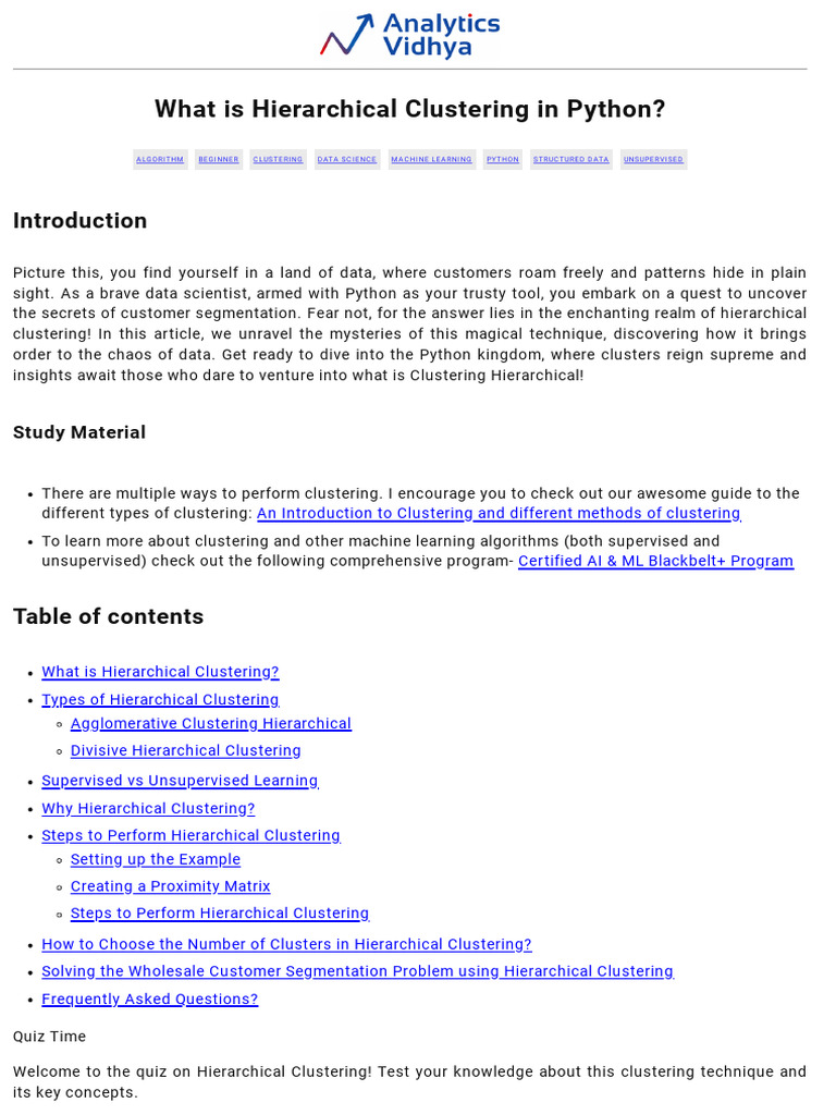 What Is Hierarchical Clustering in Python | PDF | Cluster Analysis | Dependent And Independent ...