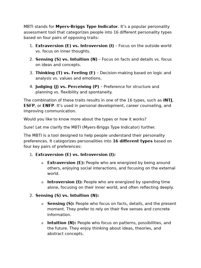 MBTI stands for Myers | PDF | Extraversion And Introversion | Cognitive Science