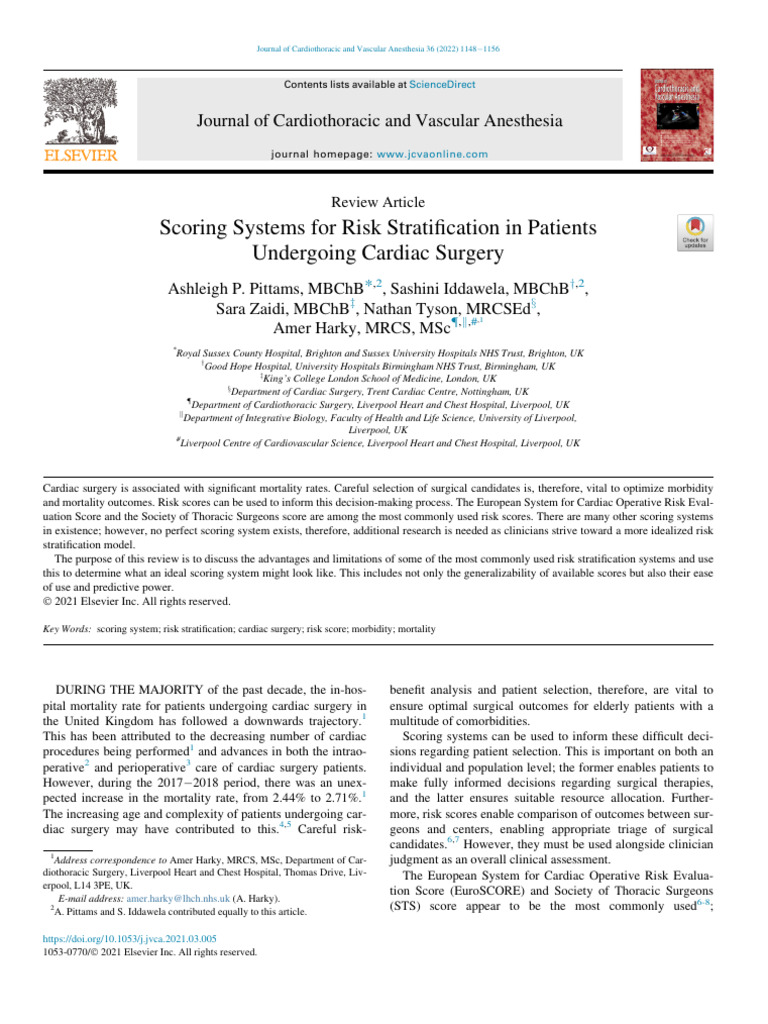 Ashleigh P Pittams Scoring Systems For Risk | PDF | Cardiothoracic ...