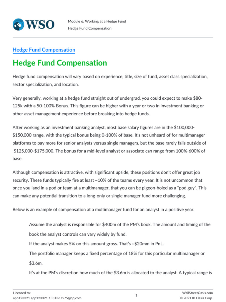 Hedge Fund Compensation Overview | PDF | Hedge Fund | Money