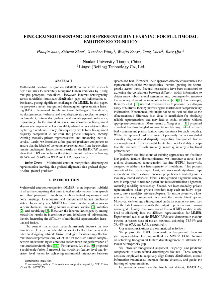 Fine-Grained Disentangled Representation Learning For Multimodal Emotion Recognition | PDF ...