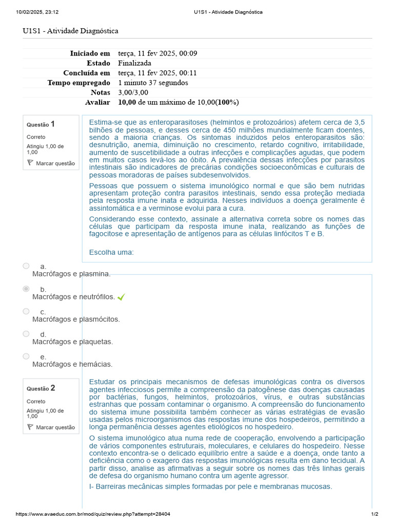 U1S1 - Atividade Diagnóstica | PDF | Sistema imunológico | Autoimunidade