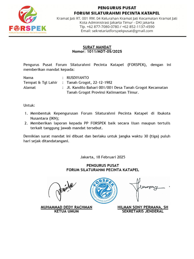 Surat Mandat Ikn | PDF