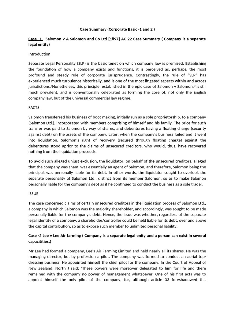 Compiled Case Summary Corporate Basics 1 2 | PDF | Mortgage Law | Justice