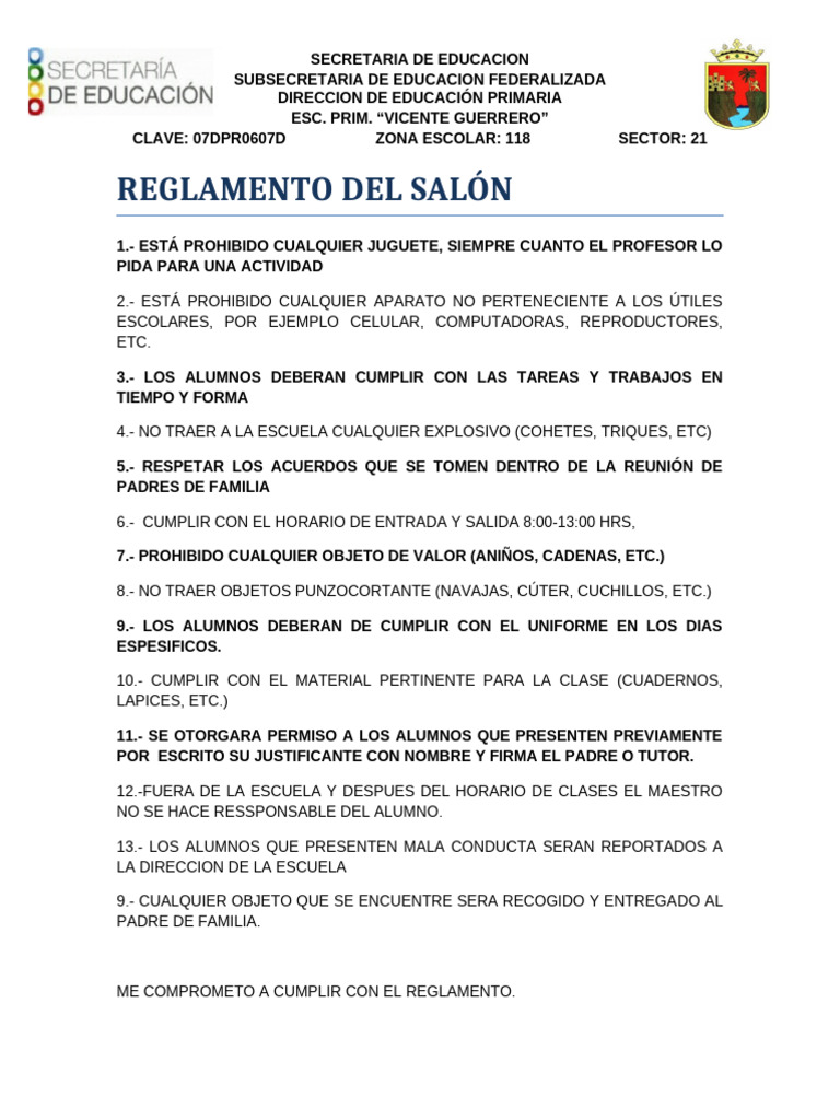 Reglamento Del Salón | PDF