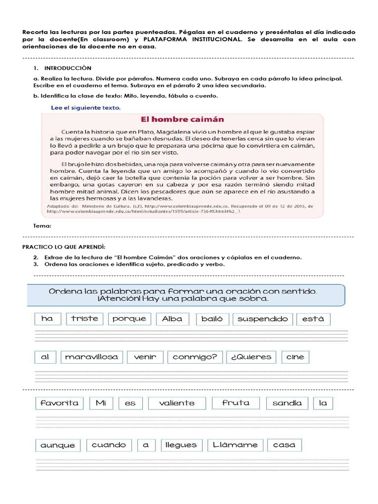 Actividades de La Oracion y Sus Partes | PDF