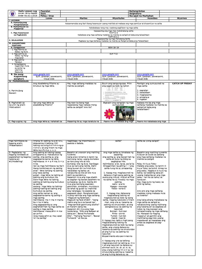 4th Quarter Filipino Week 1 | PDF