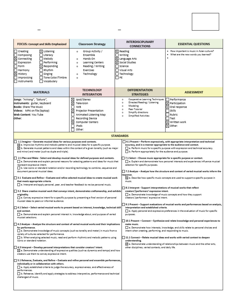 2nd Grade Lesson Plan Template.docx | PDF | Evaluation | Musicology