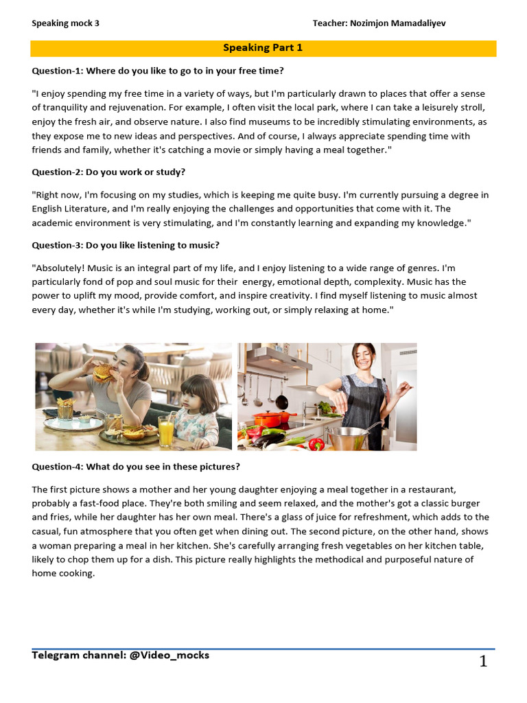 Speaking Mock 3: English Practice Guide | PDF | Fast Food | Foods
