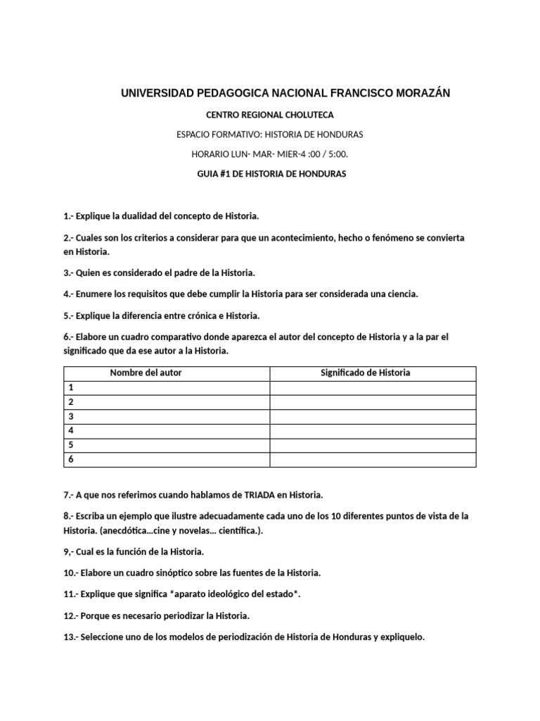Guia 1 De Ahistoria De Honduras Pdf