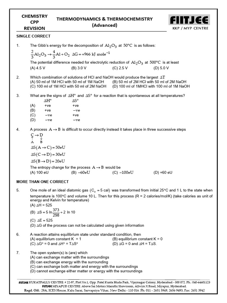 SR Chemistry Revision - THERMODYNAMICS & THERMOCHEMISTRY - Advanced ...